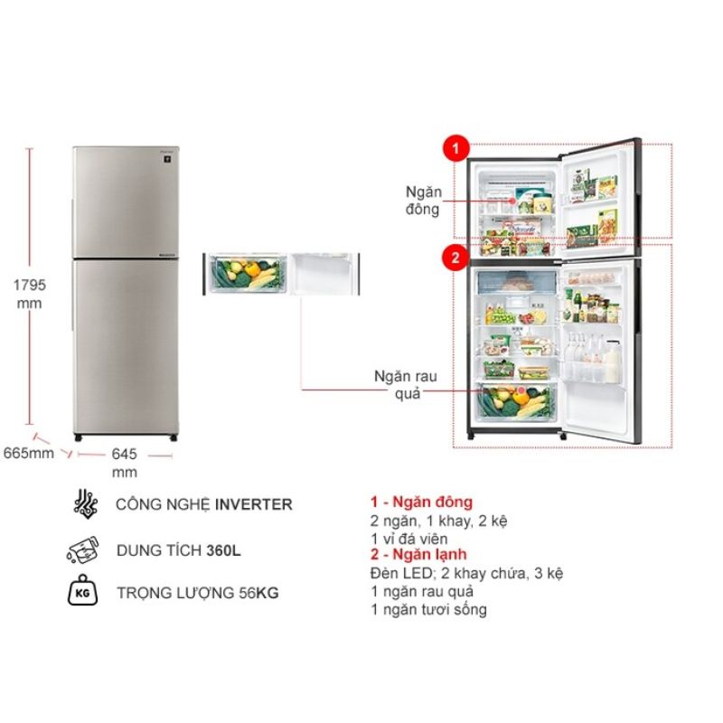 Tủ Lạnh 2 cánh Inverter 360 Lít Sharp SJ-XP382AE-SL » Thế Giới Bếp Nhập ...